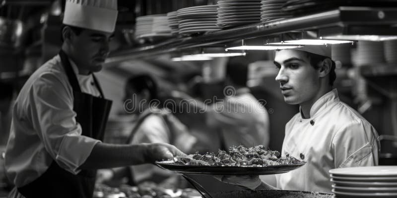 Two Professional Chefs Working Together in a Modern Kitchen, Preparing ...