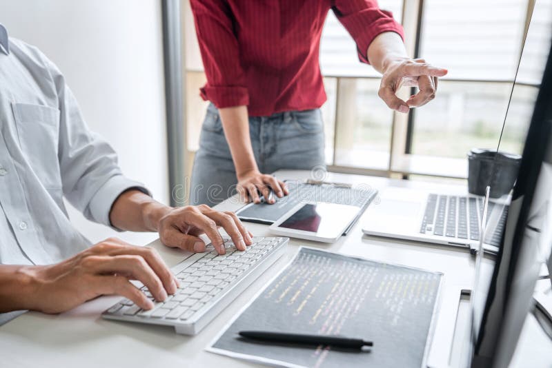 Two Professional Programmer Cooperating and Working on Web Site Project ...