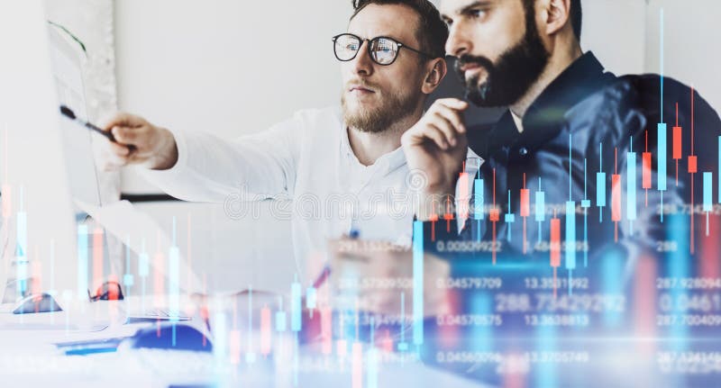 Two Professional Traides Looking on Technical Price Graph and Indicator ...