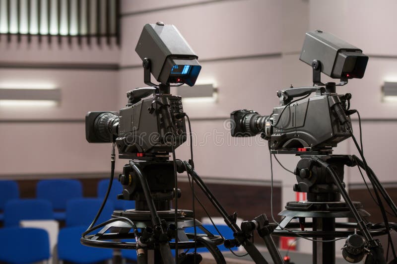 Two professional TV camera stock photo. Image of digital - 82346836