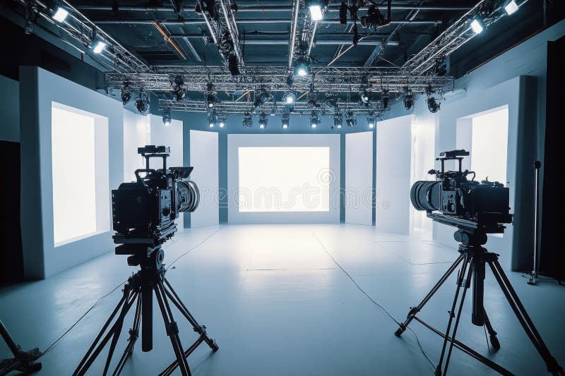 Two Professional Video Cameras Filming a Tv Show Inside a Modern ...