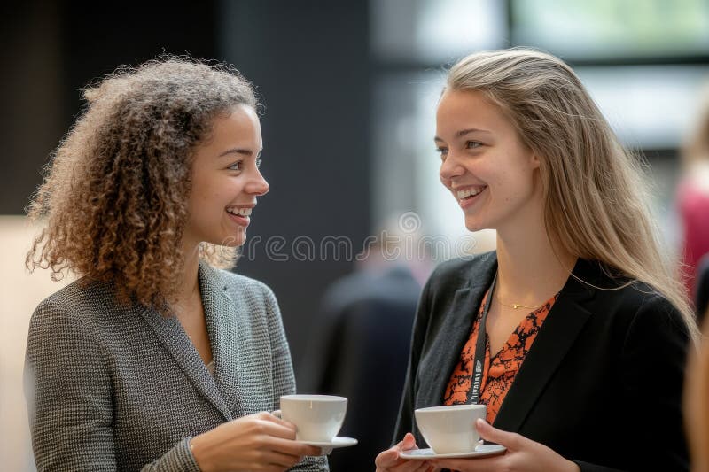 Two Professional Women Having a Friendly Conversation during a Coffee ...