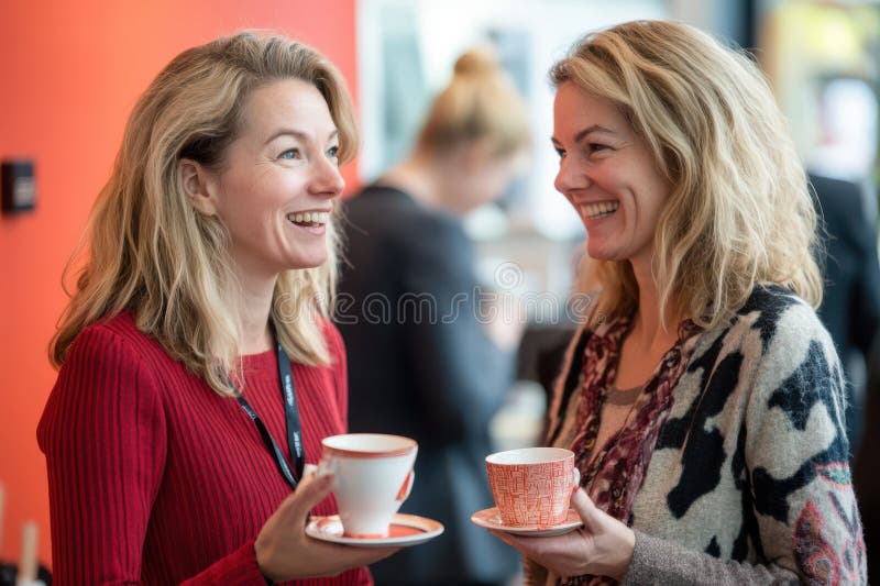 Two Professional Women Having a Friendly Conversation during a Coffee ...