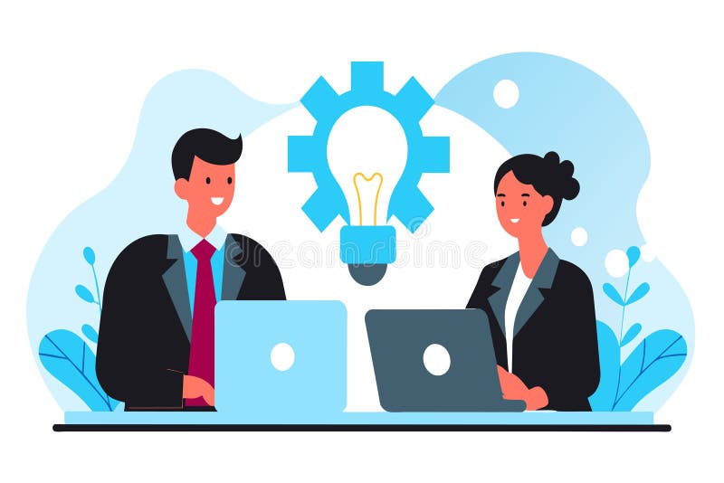 Two Professionals Brainstorming a Creative Idea at Their Desk Stock ...