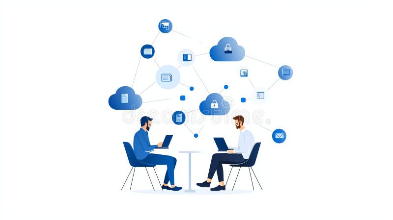 Two Professionals Collaborate in a Digital Workspace Utilizing Laptops ...