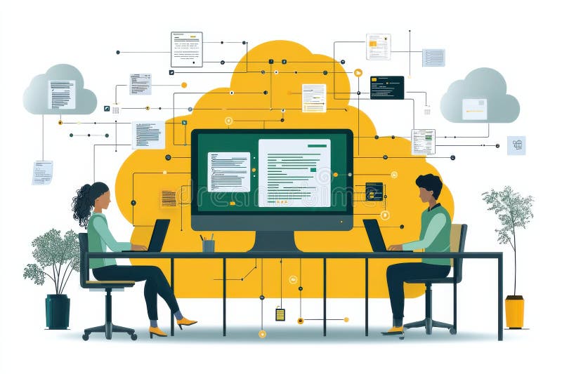 Two Professionals Collaborating Using Cloud-based Technology and Interconnected Digital Networks ...