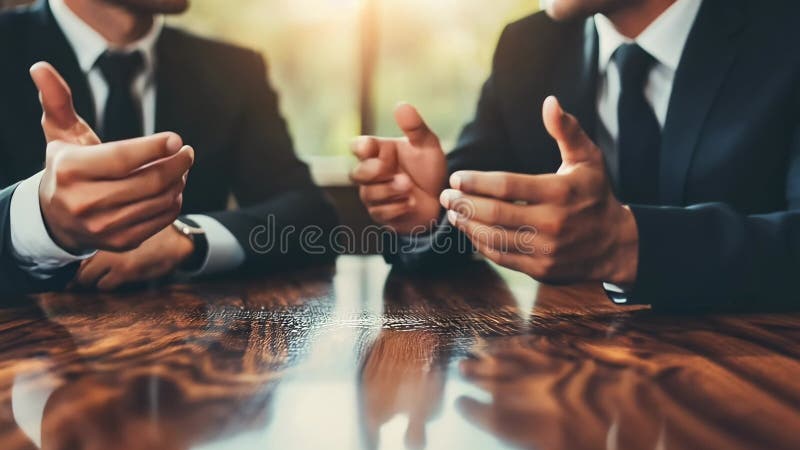 Two Businessmen Engaged in a Serious Discussion at a Wooden Table ...