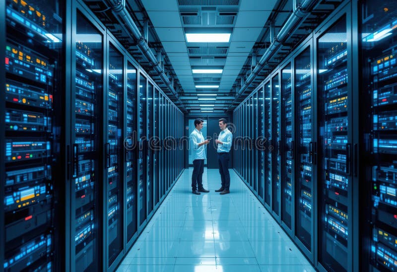 Two Professionals Discussing Data Management in a Server Room Stock ...