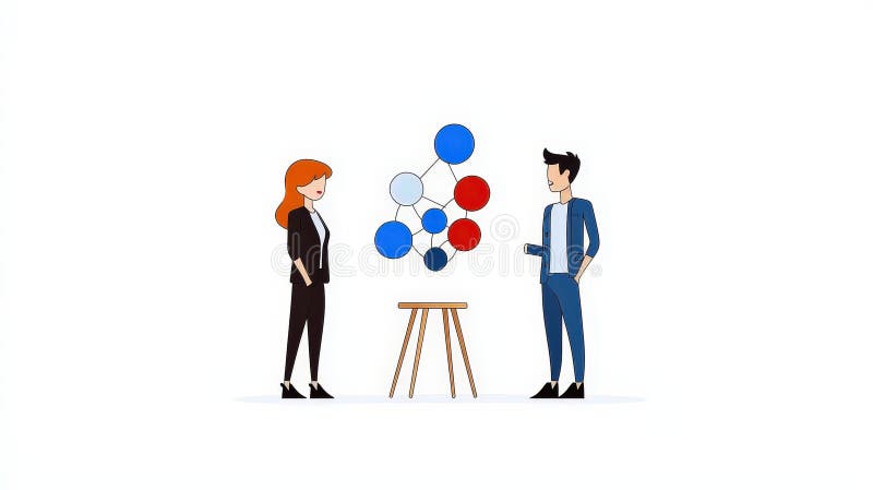 Two Professionals Discussing Molecular Structure with Illustration of ...