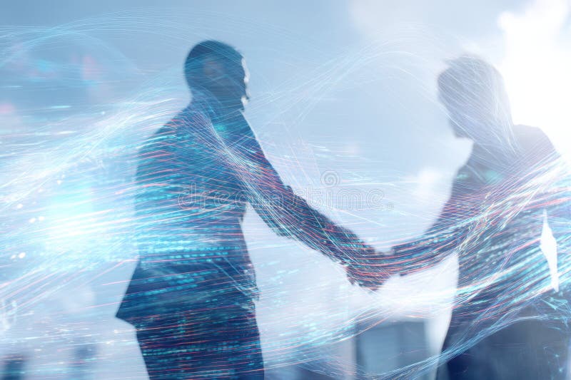 Side Profile of Two Professionals Shaking Hands with Abstract Light ...