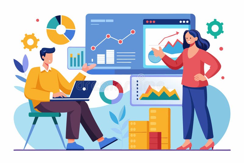 Two Professionals Engage in a Presentation about Data Trends Using ...