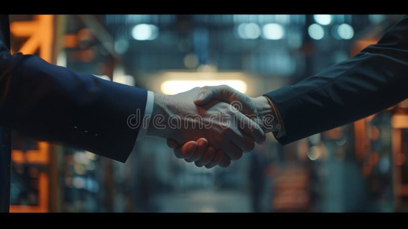 Two Professionals Exchange a Firm Handshake in an Industrial Factory ...