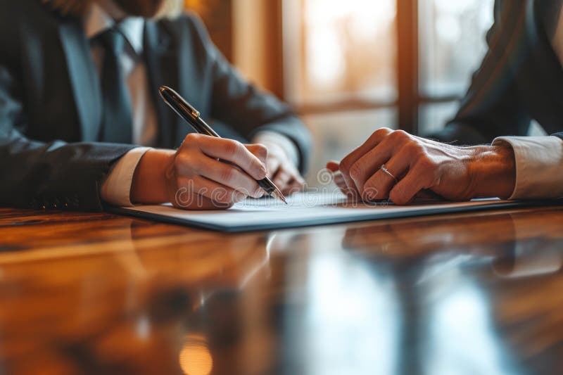 Two Professionals in a Meeting Signing Official Documents, Formal ...