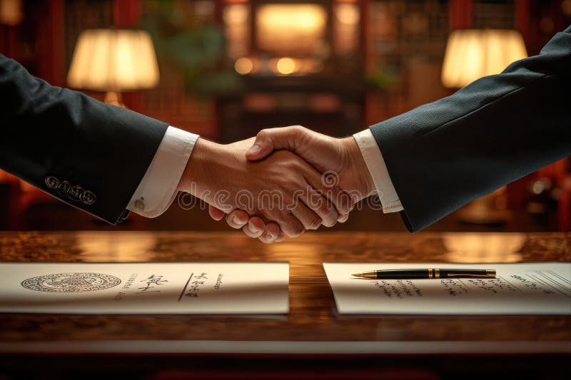 Business Agreement Signing Office Setting Document Exchange ...