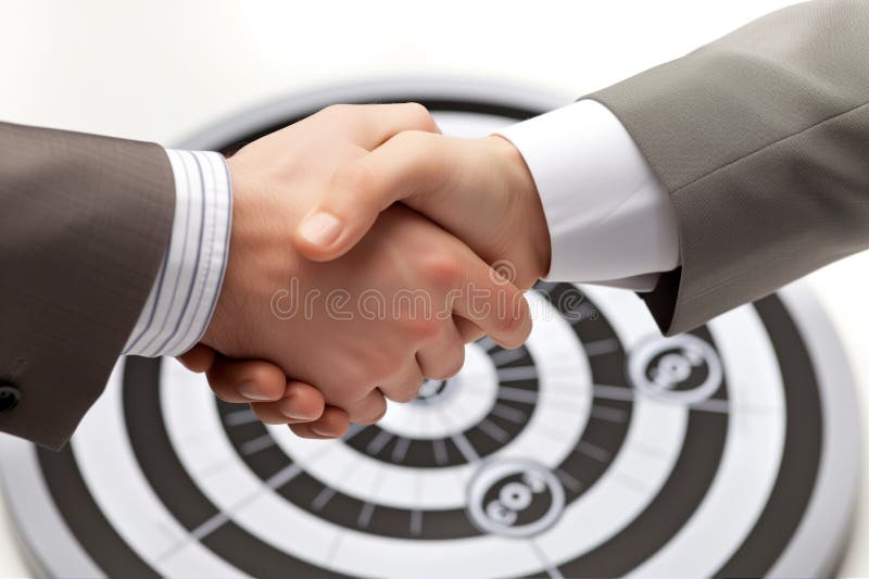 Two Professionals Shaking Hands Over a Bullseye Diagram Stock Image - Image of handshake ...