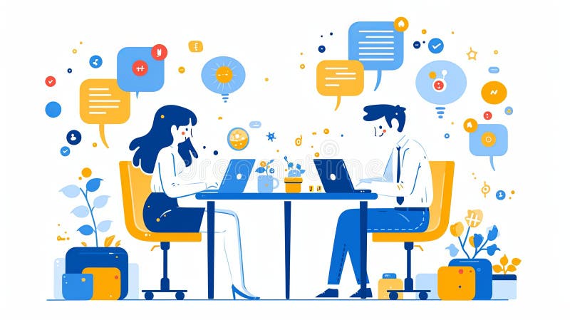 Two Professionals Working on Laptops in a Modern Collaborative Office ...