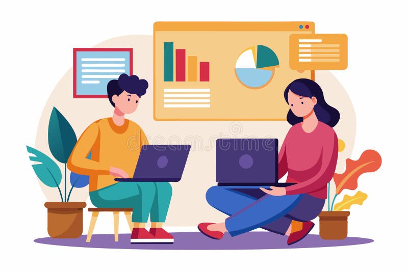 Two Professionals are Working Together on a Laptop Presentation in a ...