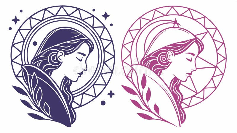 Two Profile Faces within Decorative Circles with Floral Elements Vector ...