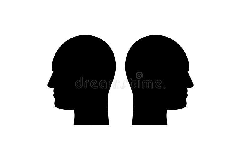 Two Profile Human Heads Silhouette Facing Opposite Directions. Stock ...