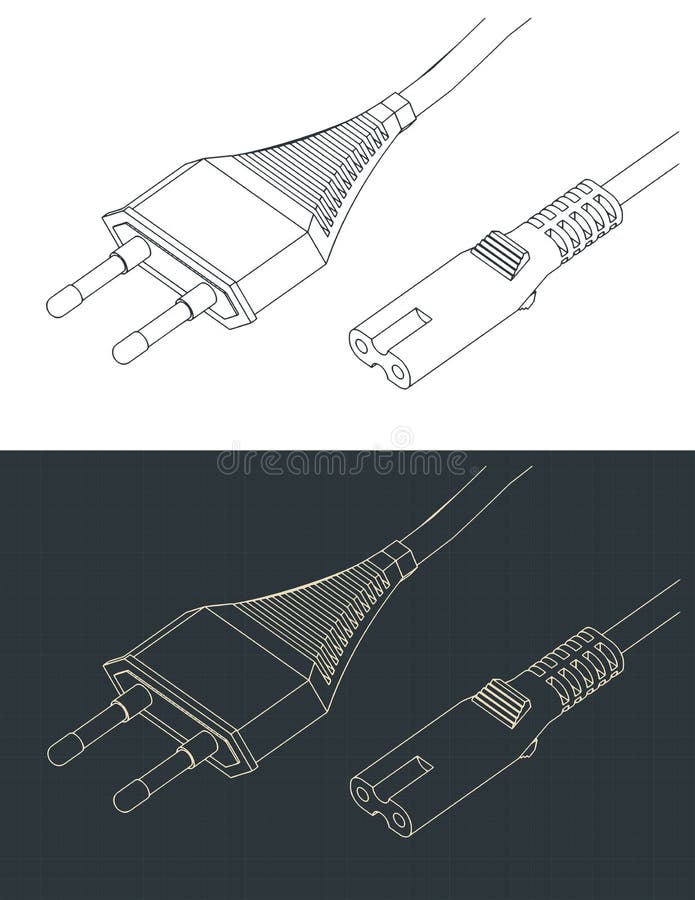 Two Prong Power Cord Isometric Drawings Stock Vector - Illustration of ...