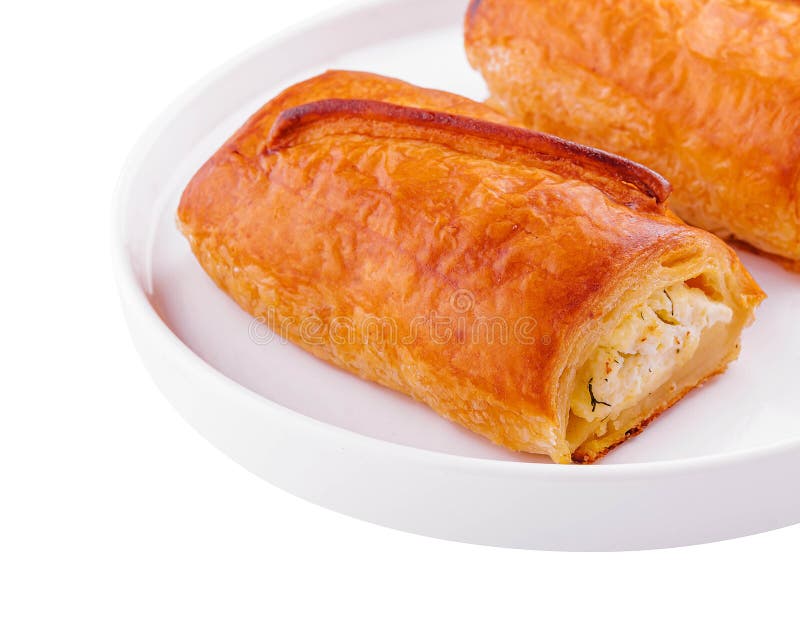 Two Puff Pies with Cottage Cheese in Plate Stock Image - Image of ...