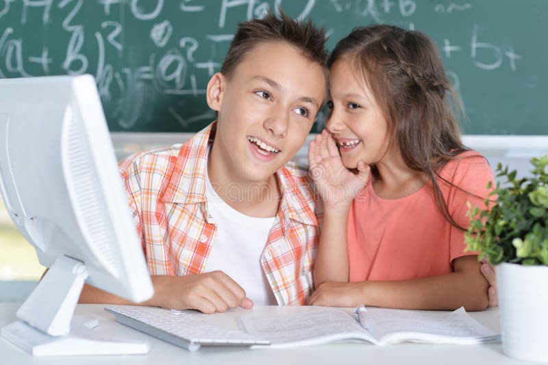 Two Pupils Working Together Stock Image - Image of details, software ...