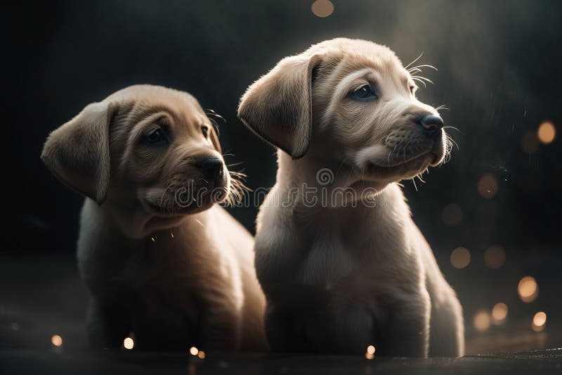 Two Puppies Sitting Next To Each Other on a Table Stock Illustration ...