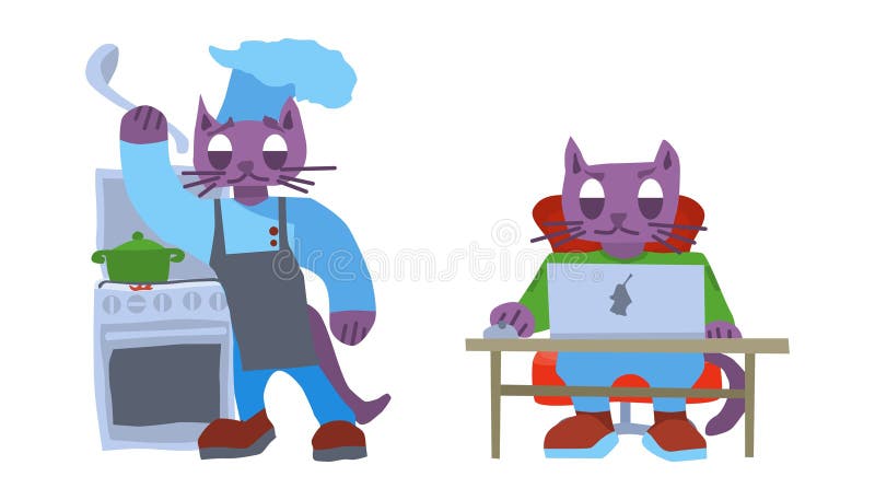 Two Purple Cats One in the Kitchen the Other New Stock Illustration ...