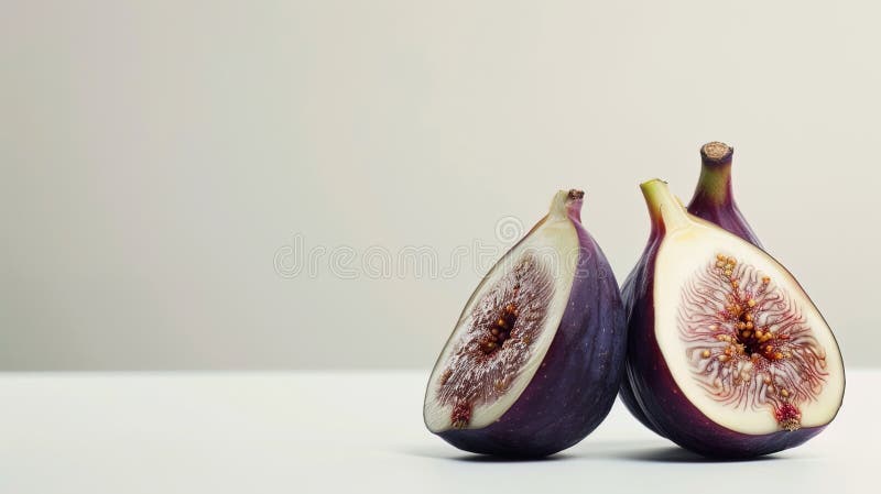 Two Purple Figs are Cut in Half and Placed on a White Table Stock Image - Image of closeup ...