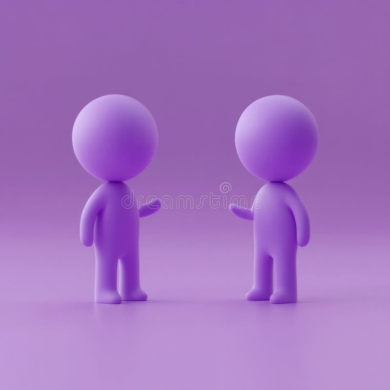 Two Purple Figures Engaged in Conversation Against a Gradient ...