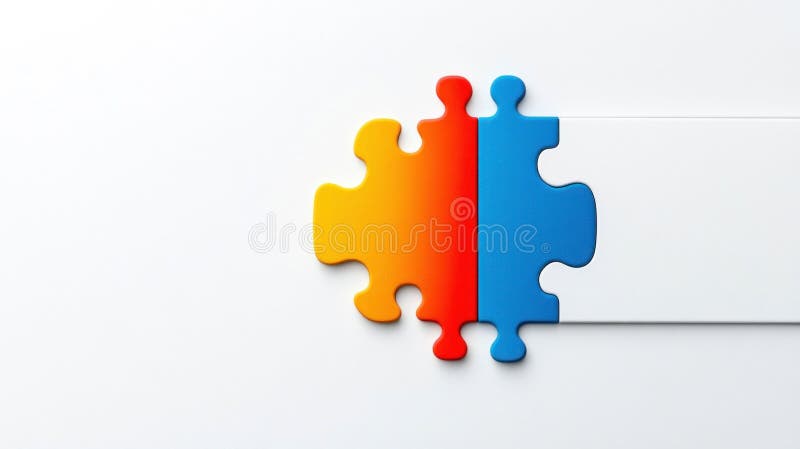 Two Puzzle Pieces in Blue and Red on White Background Representing ...