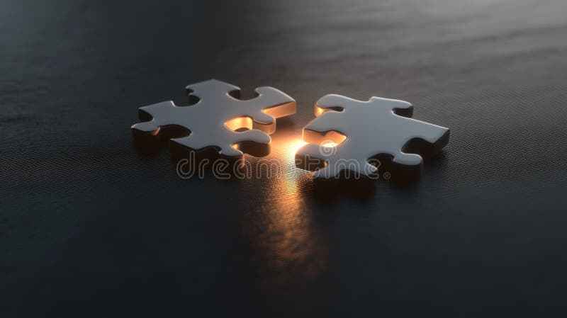 Two Puzzle Pieces Connected with Light between Them Stock Image - Image ...