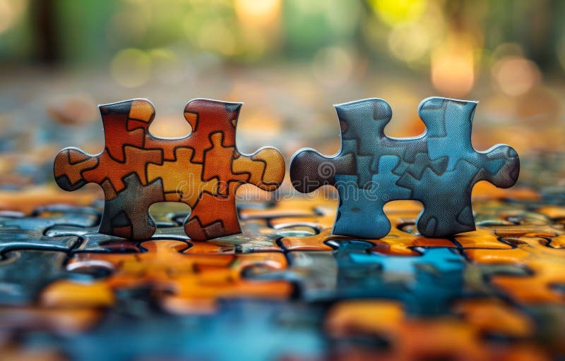 Two Puzzle Pieces with Different Colors and Patterns. the Puzzle Pieces ...