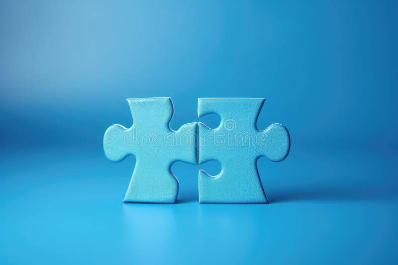 Two Puzzle Pieces Fitting Together on a Blue Background Stock Image ...