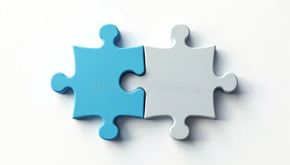 Two Puzzle Pieces in Light Blue, Gray Interlock Perfectly. Connection ...
