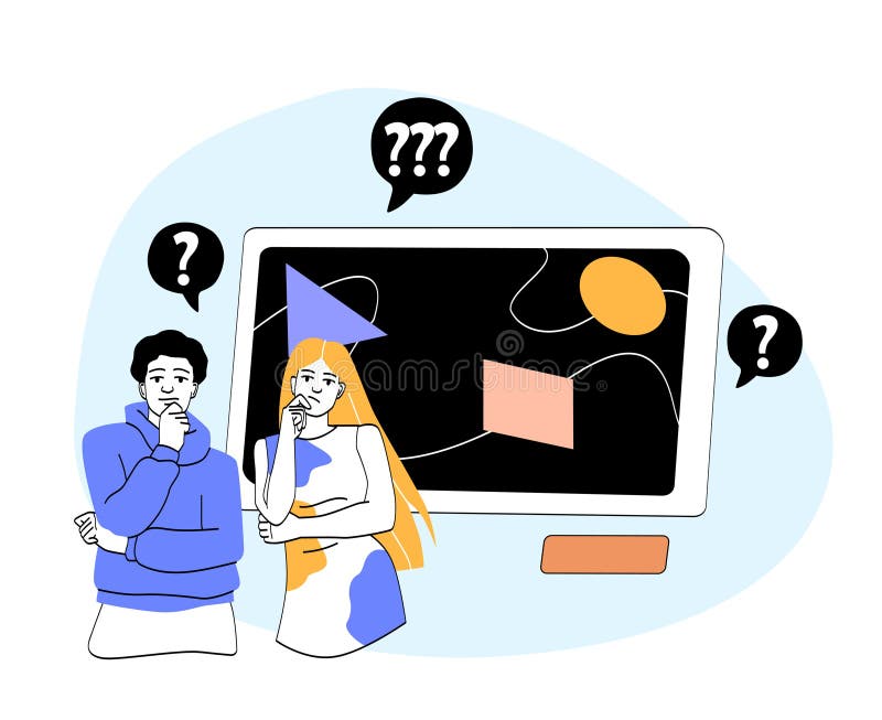 Confused People Looking at a Screen. Vector Illustration Stock ...
