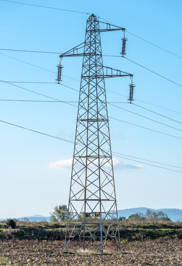 Two pylon power stock photo. Image of dusk, evening, cable - 63535652