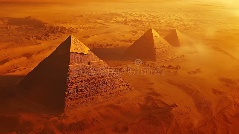 The Two Pyramids are in the Desert and the Sun is Setting Stock Image ...