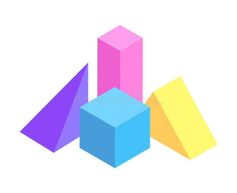 Pink Prisms, Set of Six Geometric Figures Banner Stock Vector ...