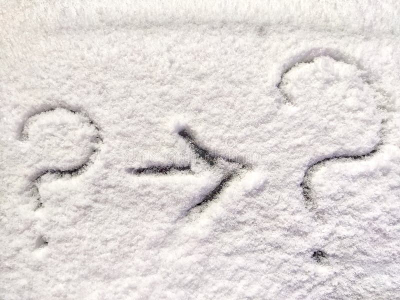 Two Question Marks and Arrow Written in the Snow. the Cold Frosty ...