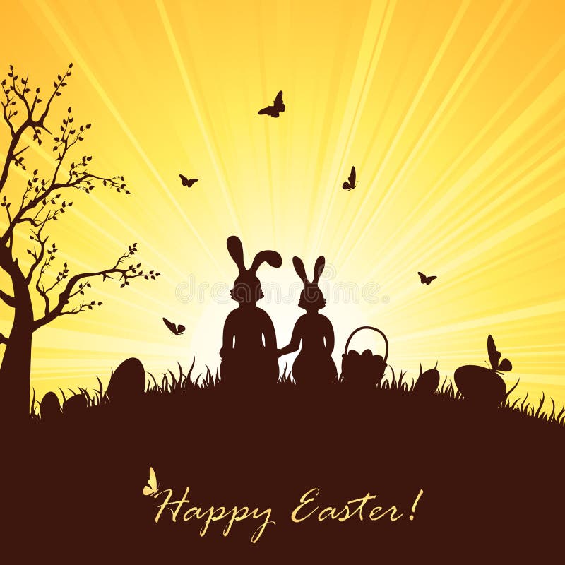 Two rabbits stock vector. Illustration of grass, rays - 29672918