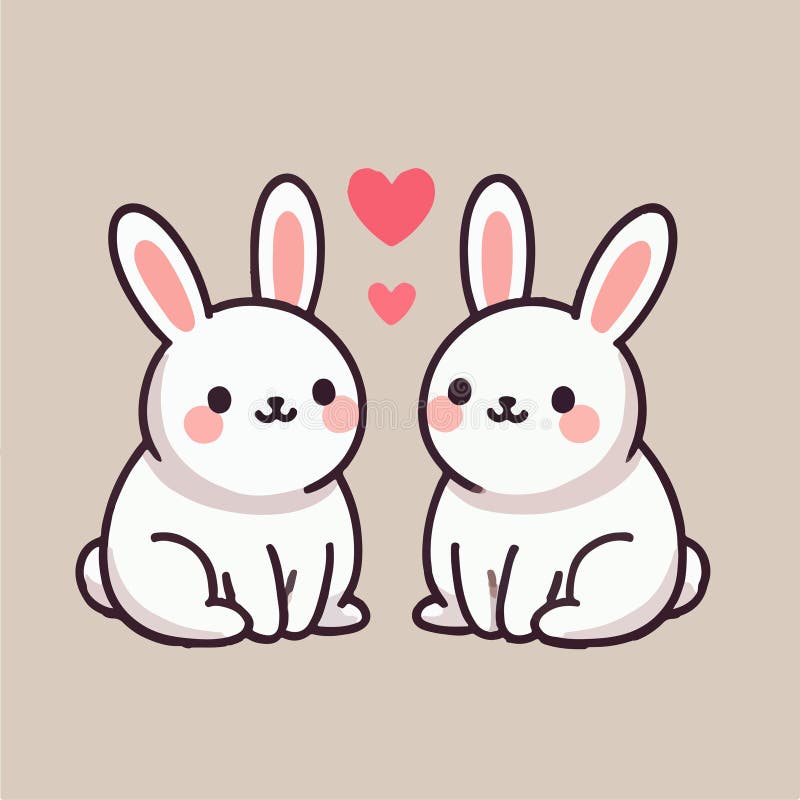Two Rabbits with Blushing Cheeks and Floating Hearts Stock Vector ...