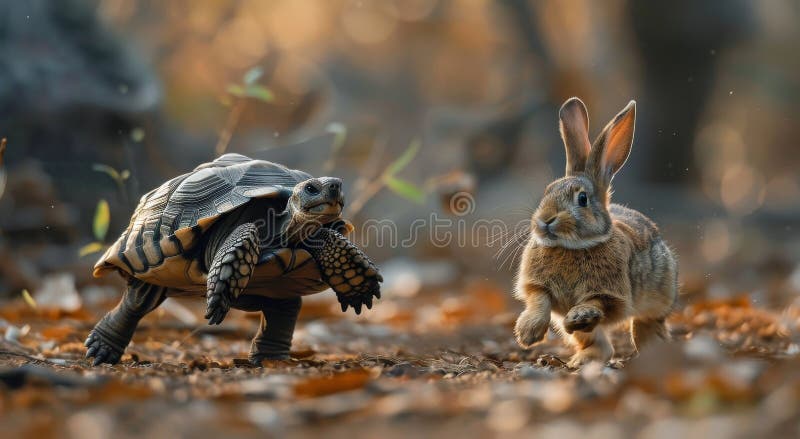 Two Rabbits Chasing Turtle in Dirt Stock Image - Image of movement ...