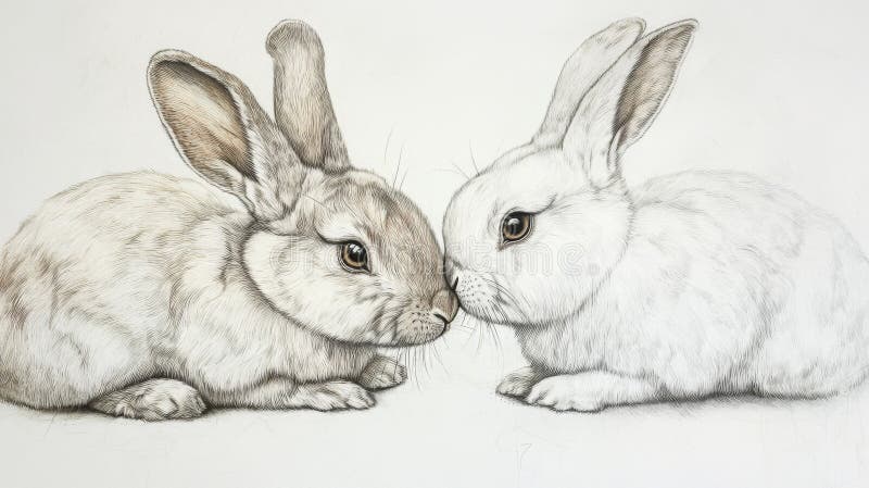 Two Rabbits Close Up Drawing Stock Illustration - Illustration of ...