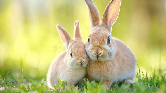 Two Rabbits are Cuddling in the Grass Together, AI Stock Photo - Image ...