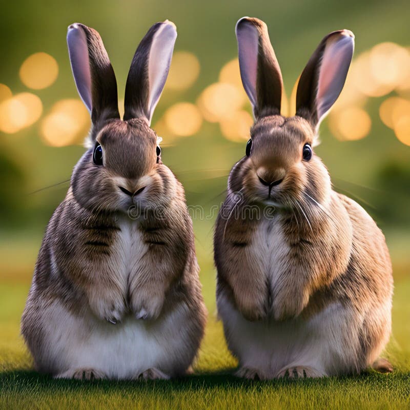 Two Rabbits on Green Grass at a Wedding.Generative AI Stock ...