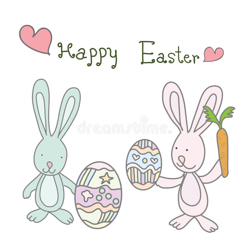 Two Rabbits Holding Easter Eggs Stock Vector - Illustration of rabbit ...