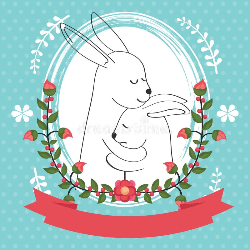 Two Rabbits Hugging Each Other. Vector Illustration Decorative Design ...