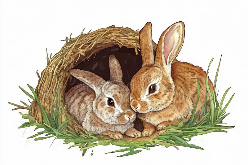 Two Rabbits are Laying in a Rabbit Hole Stock Illustration ...