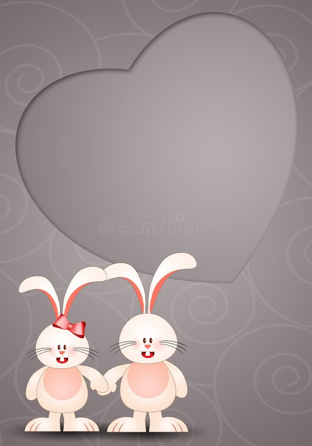 Two Rabbits in Love with Heart Stock Illustration - Illustration of ...